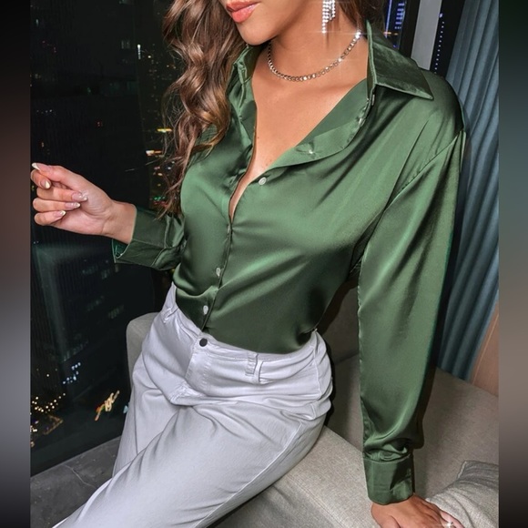 Tops | Luxe Business Casual Button Down Satin Shirt | Poshmark